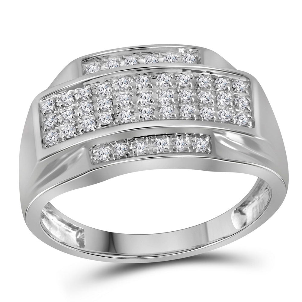 10kt White Gold Mens Round Pave-set Diamond Rectangle Cluster Ring 1/3 ...